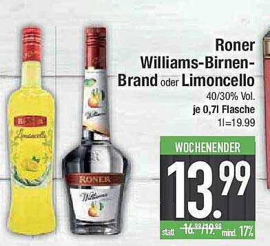 Roner Williams-Birnen-Brand Oder Limoncello 0,7L Angebot bei E-Center ...