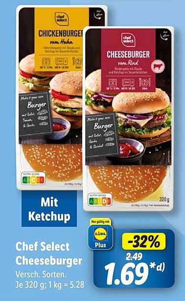 Chef Select Cheeseburger Angebot bei Lidl