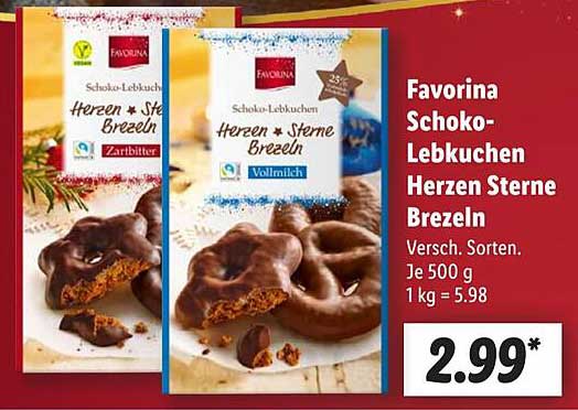 Favorina Schoko-Lebkuchen Herzen Sterne Brezeln Angebot bei Lidl