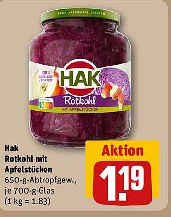 Hak Rotkohl Mit Apfelstücken Angebot bei REWE Kaufpark - ProspektGuru.de