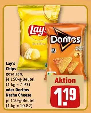 Lay's Chips Oder Doritos Nacho Cheese Angebot bei REWE Kaufpark