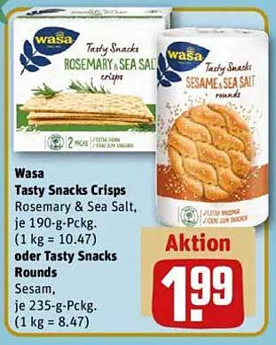 Wasa Tasty Snacks Crisps Rosemary & Sea Salt Oder Tasty Snacks Rounds ...