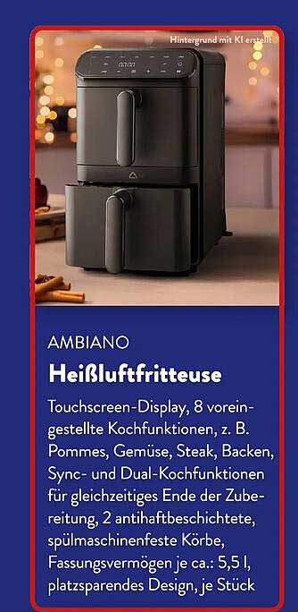 Ambiano Kombi-Zone-Heißluftfritteuse Gt-Faf-03 Angebot bei Aldi Nord ...