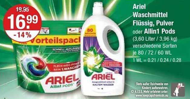 Ariel Vollwaschmittel - Pulver/Flüssig/Pods, Verschiedene Sorten ...