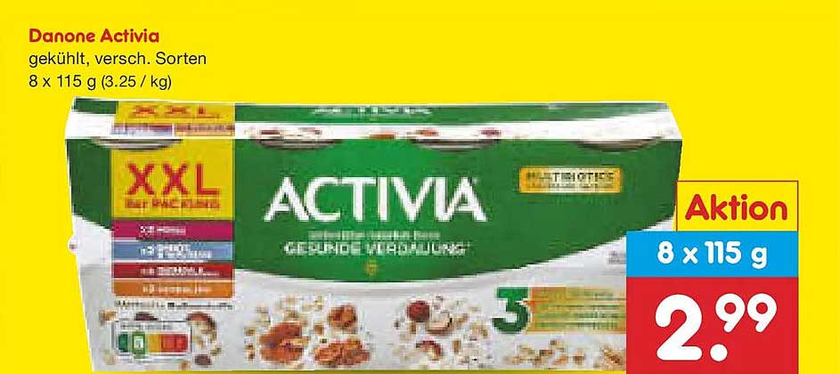 Danone Activia, Gekühlt, Versch. Sorten, 8 X 115 G Angebot bei Netto ...