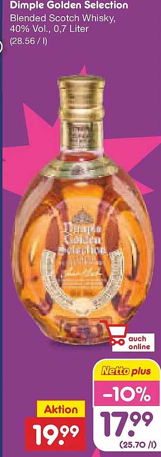 Dimple Golden Selection Blended Scotch Whisky, 0,7 Liter Angebot bei ...