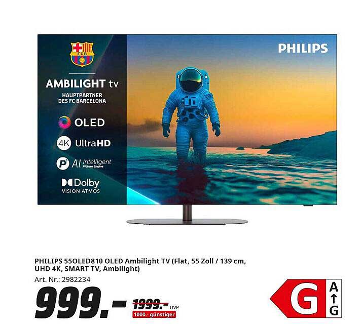 Philips 550Led810 Oled Ambilight Tv (Flach, 55 Zoll / 139 Cm, Uhd 4K ...