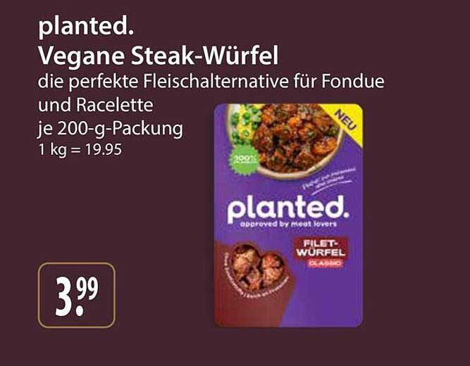 Planted. Vegane Steak-Würfel Angebot bei V-Markt - ProspektGuru.de