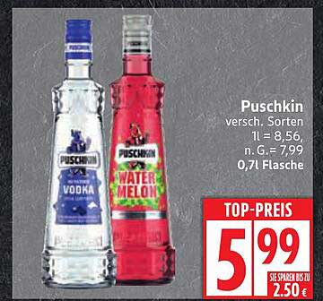 Puschkin Wodka Und Water Melon 0,7L Flasche Angebot bei Edeka - ProspektGuru.de
