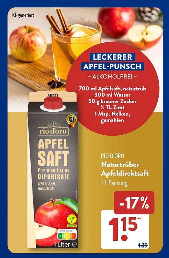 Rio D'oro Apfelsaft 1-Liter-Packung - Naturtrüber Apfeldirektsaft ...