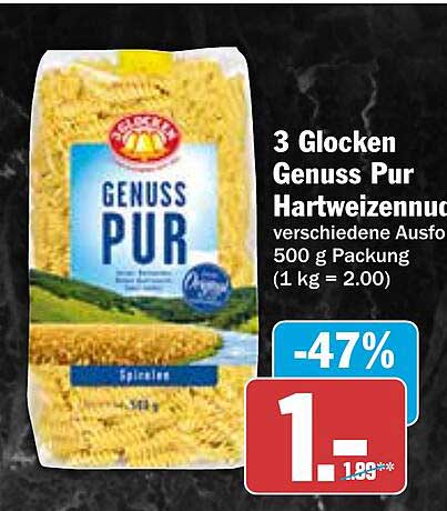3 Glocken Genuss Pur Hartweizennudeln 500 G Angebot bei Hit ...