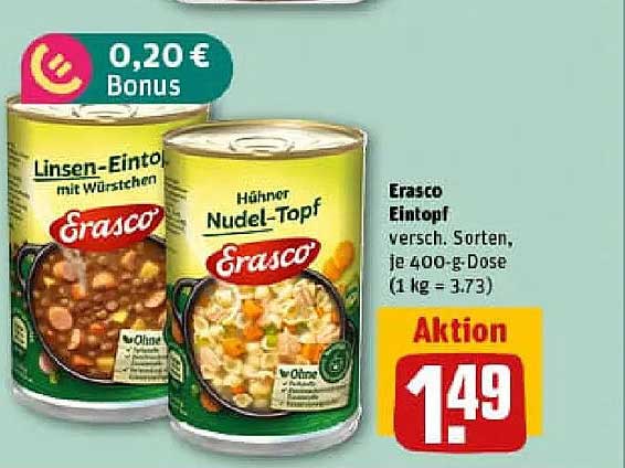 Erasco Eintopf, Verschiedene Sorten, Je 400-G-Dose Angebot bei REWE ...