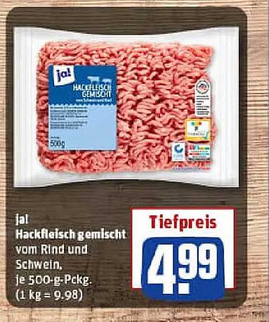 Jal Hackfleisch Gemischt Vom Rind Und Schwein, Je 500-G-Pckg. Angebot ...