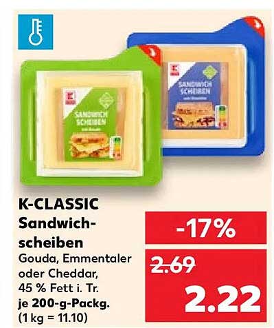 K-Classic Sandwichscheiben Gouda, Emmentaler Oder Cheddar, 45 % Fett I ...