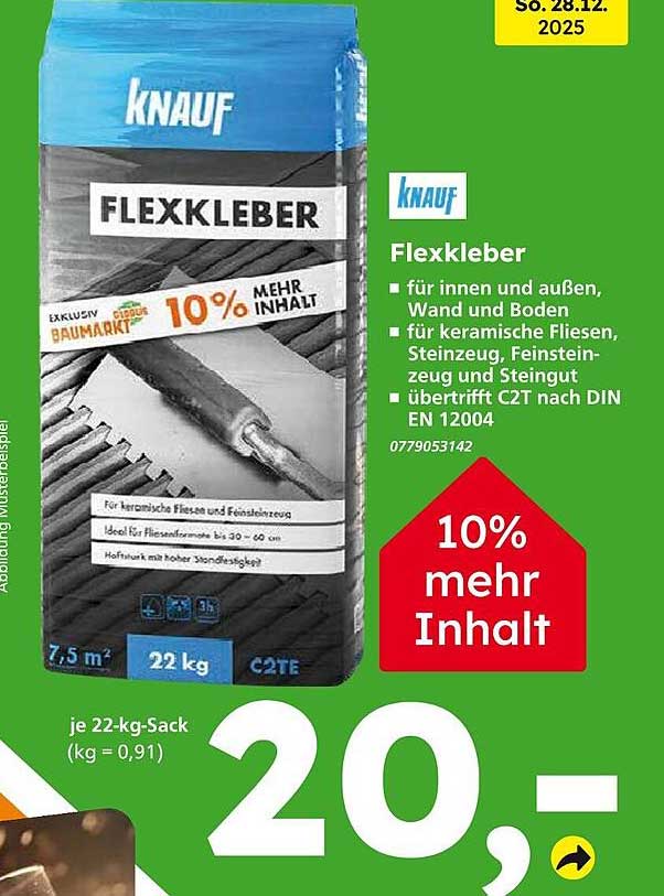 Knauf Flexkleber 22 Kg Sack Angebot bei Globus Baumarkt - ProspektGuru.de