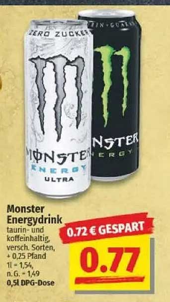Monster Energidrink Taurin- Und Koffeinhaltig, Versch. Sorten Angebot ...