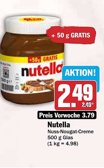 Nutella Nuss-Nougat-Creme 500 G Glas + 50 G Gratis Angebot bei Hit ...