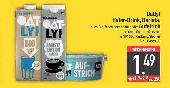 Oatly! Hafer-Drink, Barista, Auch Bio Oder Aufstrich Angebot bei E ...