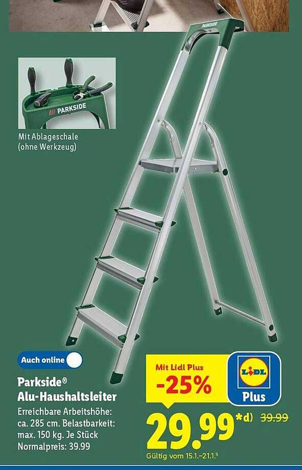 Parkside® Alu-Haushaltsleiter Angebot bei Lidl - ProspektGuru.de