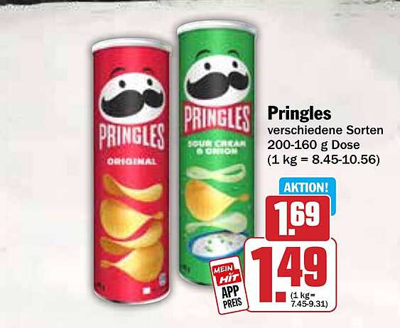 Pringles Verschiedene Sorten 200-160 G Dose Angebot bei Hit ...