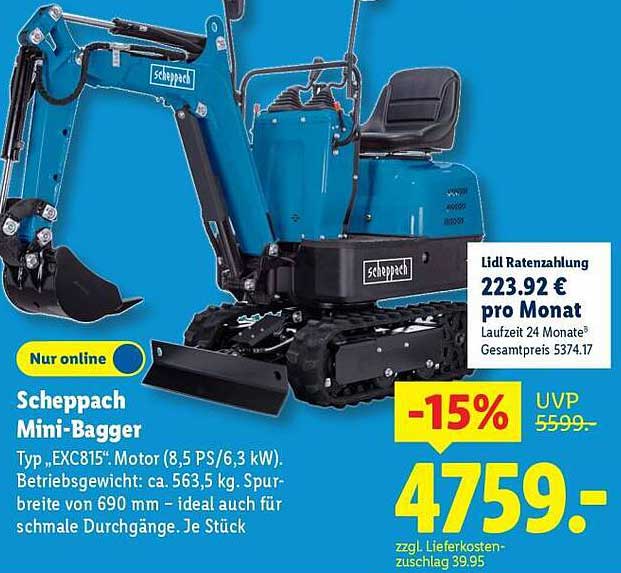 Scheppach Mini-Bagger Angebot bei Lidl - ProspektGuru.de