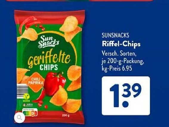 Sunsnacks Riffel-Chips, 200-G-Packung - Chili Paprika Angebot bei Aldi ...