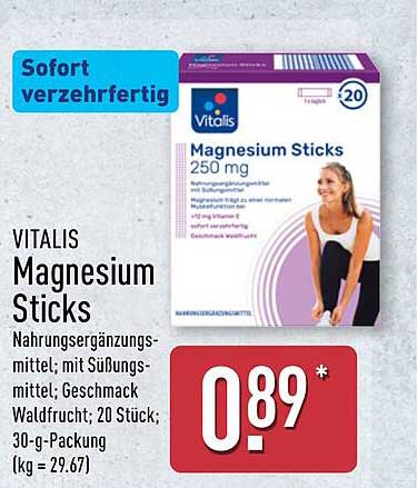 Vitalis Magnesium Sticks 250 Mg - 20 Stück Angebot bei Aldi Nord ...
