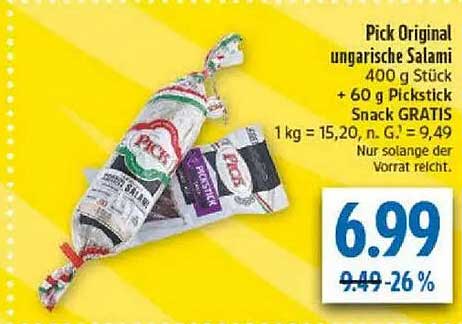 Pick Original Ungarische Salami 400 G Stück + 60 G Pickstick Snack ...