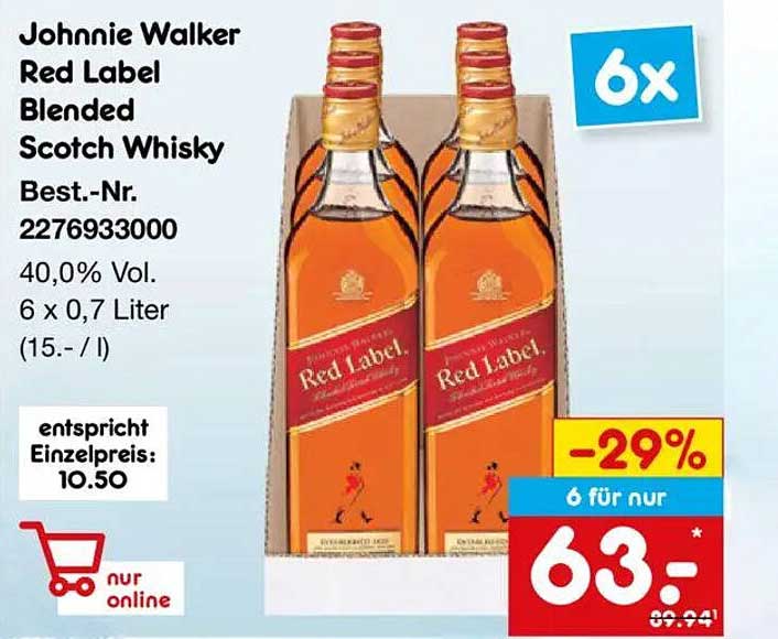 Johnnie Walker Red Label Blended Scotch Whisky 6 X 0,7 Liter Angebot ...