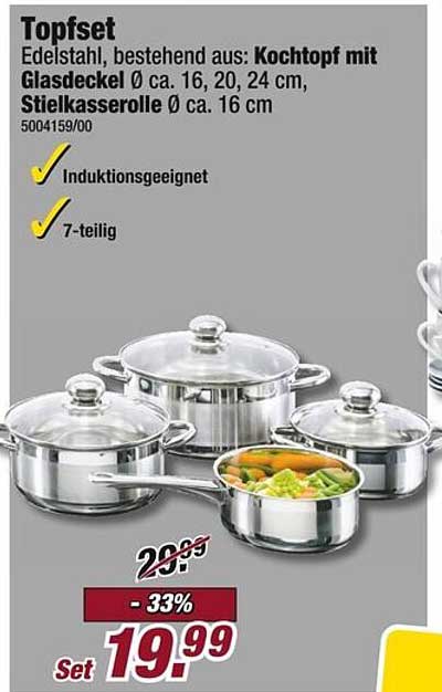 Topfset Edelstahl 7-Teilig, Inkl. Glasdeckel Angebot bei Poco