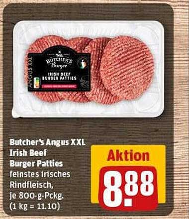 Butcher's Angus Xxl Irish Beef Burger Patties Angebot bei REWE ...