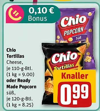 Chio Tortillas Cheese, Je 110-G-Btl. Oder Ready Made Popcorn Süß, Je ...