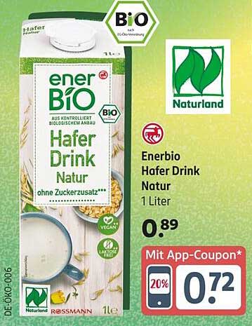Enerbio Hafer Drink Natur Angebot bei Rossmann - ProspektGuru.de
