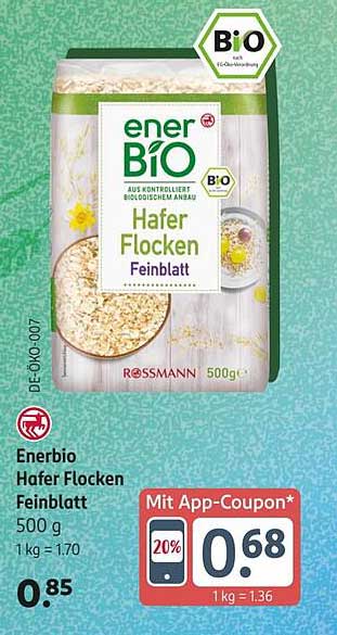 Enerbio Hafer Flocken Feinblatt Angebot bei Rossmann - ProspektGuru.de