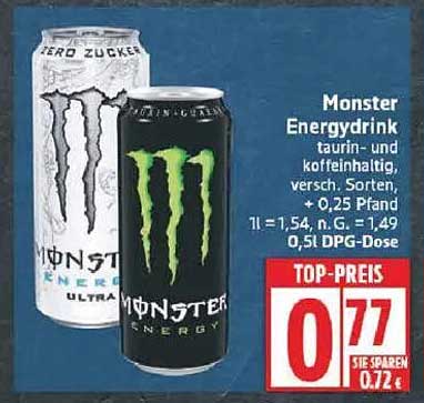 Monster Energidrink Taurin- Und Koffeinhaltig, Versch. Sorten Angebot ...