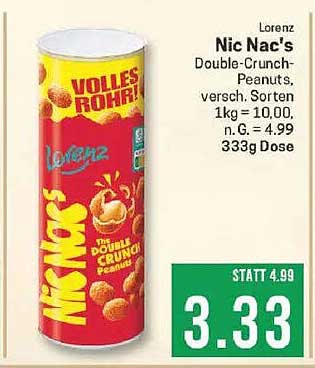 Nic Nac's Double-Crunch-Peanuts, Versch. Sorten 333G Dose Angebot bei ...